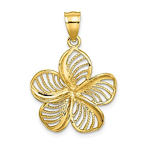 Solid 14k Yellow Gold and Beaded Plumeria Flower Charm Pendant - 25mm x 19mm