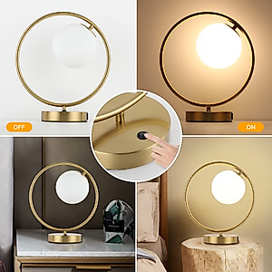 YHTlaeh Table Lamp Modern Globe Glass Desk Lamp Gold Reading Lamp Moon Shape Metal Table Light for Bedroom Living Room Office G9 Base