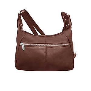 Roma Leathers Leather Shoulder Purse - Double Main Compartments, Long Adjustable Strap - Brown