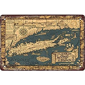 Rosefinch Stone map of Long Island Andrew fare Wall Decor Retro Art Tin Sign Funny Decorations for Home Bar Pub Cafe Farm Room Metal Plaque Poster 8×12 Inch