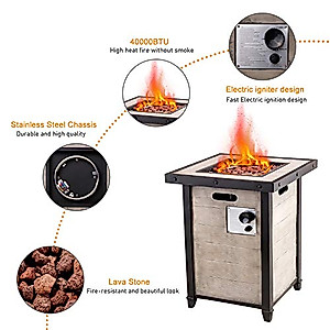 20" Outdoor Patio Propane Fire Pit Table, 40,000 BTU Auto-Ignition Gas Heater Column with Realistic Faux Wood Pattern, ETL Certification, for Outside Garden Backyard Deck