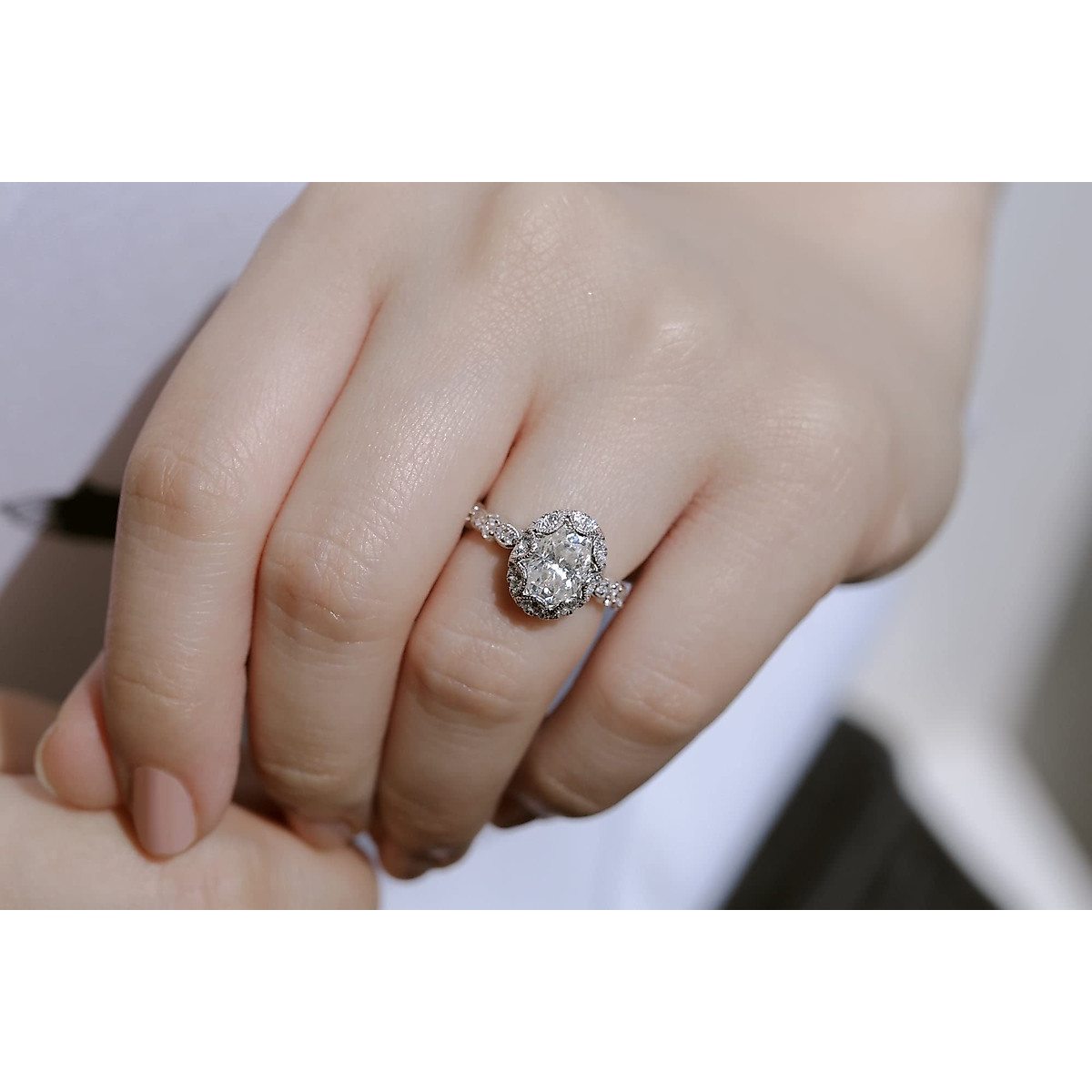 1 7/8 CTW Oval Cut Moissanite Halo Engagement Ring 10K White Gold - 5.0