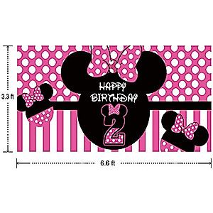 Minnie 2nd Birthday Backdrop, Minnie 2nd Birthday Banner Party Supplies, Minnie 2nd Birthday Decorations, Second Birthday Photography Background (6.6 x 3.3 ft)