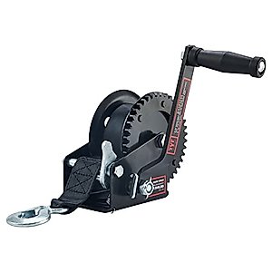 TYT 1200LB Boat Trailer Strap Winch with 8M Black Rope, Standard Mounting Hole Crank Hand Winch with Hook, Two Way Ratchet Manual Gear Winch for Towing Pulling Boat Trailer Truck RV ATV Jet Ski Winch