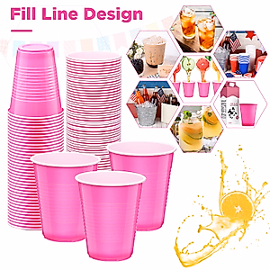 50 Count Party Cups 18 Ounce Disposable Plastic Cups for Wedding Birthday Party Beverage Drinking Water Cups for Indoor Outdoor Event Bachelorette Camping (Pink and White)