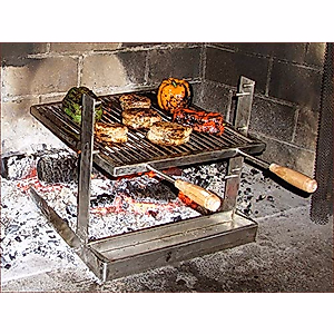 SpitJack Portable Camping Grill. Cook Over a Fireplace or Campfire with an All SS Argentine Santa Maria Cooking Grate and Drip Pan. 18 X 17 Inch Grill