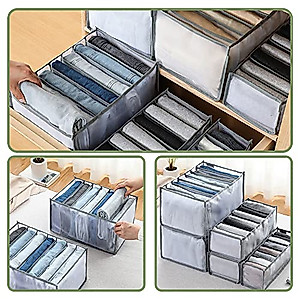 Akpgf Wardrobe Clothes Organizer for Jeans, Upgraded 7 Grids Mesh Compartment Storage Drawer Organizers and Storage, Extra Large 4PCS Pants Jeans Sweater Thick Clothes Organizer