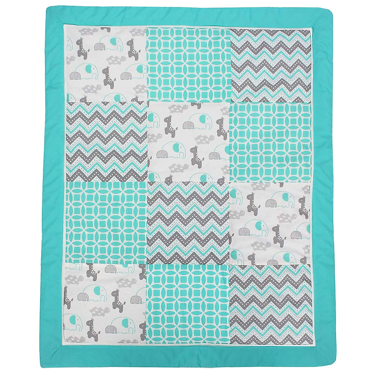 BabyFad Animal Print Turquoise 9 Piece Baby Crib Bedding Set 100% Cotton