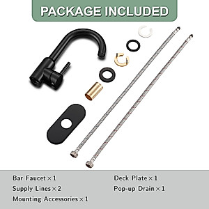 Black Bathroom Faucet, Single Handle Bathroom Sink Faucet Wet Bar Pre-Kitchen RV Small Vanity Faucet with Deck Plate, Supply Hoses and Drain Stopper Psygee