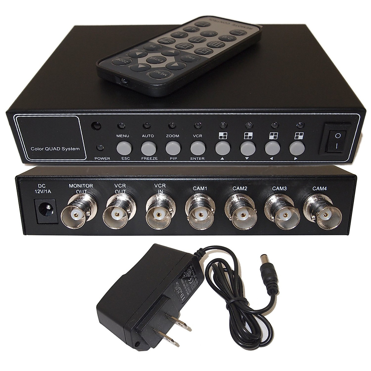 Evertech Office Home Analog Video Security Camera CCTV Color Quad Splitter Processor 4 Channel/Port Real Time with Remote Control