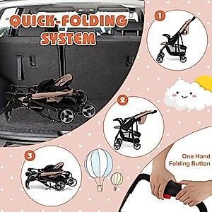 HONEY JOY Lightweight Stroller, Compact Travel Stroller for Airplane, Toddler Fold Pushchair w/Adjustable Canopy & Backrest, Storage Basket, Umbrella Stroller for Infants (Coffee)