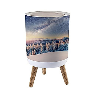 LGCZNWDFHTZ Small Trash Can with Lid for Bathroom Kitchen Office Diaper Sky Winter Snowy Night Carpathians Ukraine Europe Bedroom Garbage Trash Bin Dog Proof Waste Basket Cute Decorative