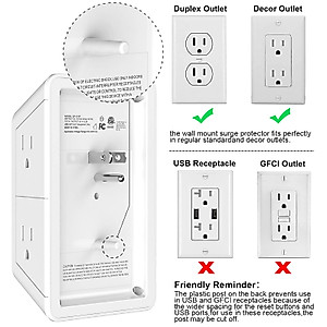5-Outlet Surge Protector Wall Charger with 4 USB Ports - 1680J Multi Plug for Home, Office, Travel