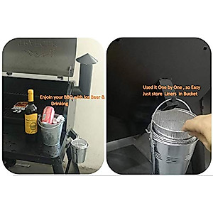 Drip Grease Bucket Can & 12-Pack Liners for Traeger 20/22/34, Pit Boss, etc Pellet Smoker Grill (Silver 12)