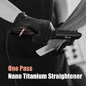 Deogra Titanium Hair Straightener and Curling Iron 2 in 1 for Women, Touch Control, with Travel Pouch, 1 Inch, Black