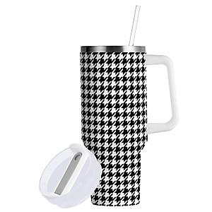 MCHIVER Black Houndstooth Tumbler with Lid and Straw 40 oz Insulated Water Bottle Leakproof Water Tumblers for Smoothie Coffee Water