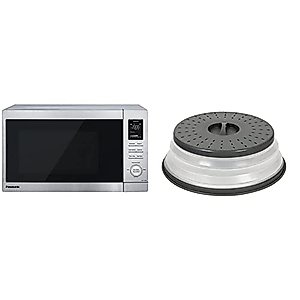 Panasonic NN-SV79MS 1.4 cu.ft Smart Inverter Compatible with Alexa Countertop Microwave Oven 1200Watt Power with Genius Sensor Cooking & Tovolo Vented Collapsible Medium Microwave Cover (Charcoal)