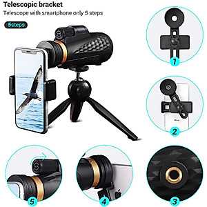 18x62 High Power BAK4 Prism FMC Lens Monocular Compact Life Waterproof Monocular with Smartphone Adapter and Tripod for Adult Bird Watching, Outdoor Hunting