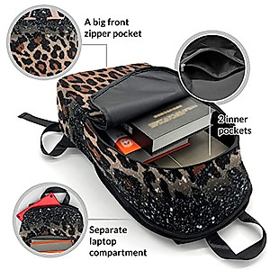 Urcustom Personalized Name Leopard Print Monogram Backpack Unisex Bookbag for Boy Girl Travel Daypack Bag Purse 17.7 IN