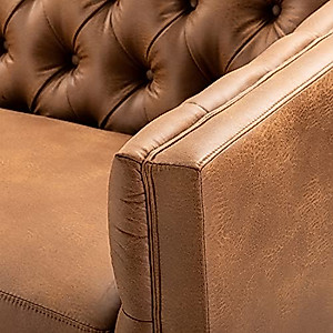 HULALA HOME 84" W Suede Faux Leather Sofa Couch with Metal Legs, Button-Tufted 3-Seater Sofa, Mid Century Modern Contemporary Upholstered Couch for Living Room, Entertainment Area, Apartment,Camel