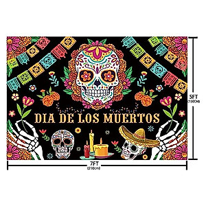 MEHOFOND 7x5ft Day of The Dead Backdrop for Mexican Fiesta Dia DE Los Muertos Birthday Party Decorations Banner Sugar Skull Flower Mexican Fiesta Theme Photography Background Photo Booth Props