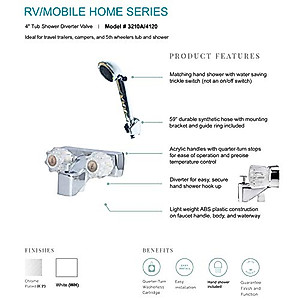 Laguna Brass 3210ACP/4120CP RV Replacement Non-Metallic Two Handle 4" Tub Diverter with Matching Hand-Held Shower Set, Chrome Finish