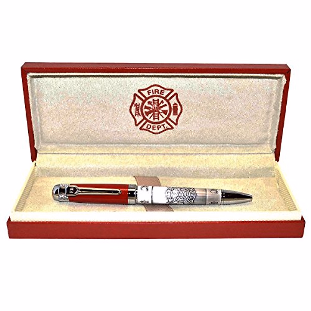 TG,LLC Treasure Gurus Fire Dept Firefighter Heavy Weight Metal Ball Point Pen Set Red Box Fireman Gift