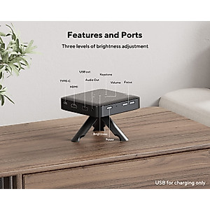 Mini Projector, AKIYO DLP Portable Projector with Built-in Battery, 1080P HD Supported Rechargeable Video Projector with Outdoor Capability, Compatible with HDMI Laptop iOS Android (Tripod Included)