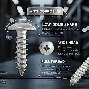 #10 x 1/2" Stainless Steel Sheet Metal Screws, 18-8 Marine Phillips Truss Head Screws, Self Tapping Screws for Metal and Wood, Pack of 25