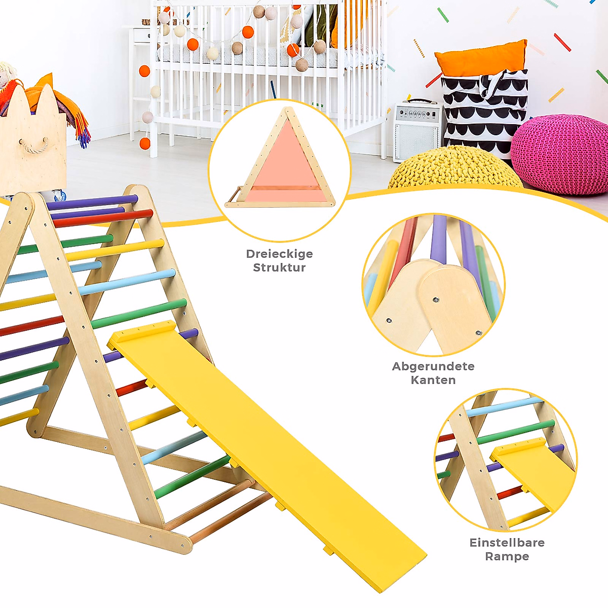 Costzon Foldable Climbing Toys for Toddlers, 3 in 1 Montessori Wooden Triangle Climber for Sliding & Climbing, Kids Indoor Climbers & Gym Play Structures for Boys Girls Gift Present