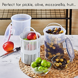 Crystalia Pickle Jar with Strainer Insert, Deli Food Storage Container, Pickle Holder Keeper Lifter, Bucket of Pickles, Barrel of Olive Jalapeno, Large Flip Jar with Leak Proof and Lock It Lid (Gray)