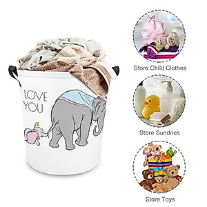 Dumbo Following His Mom Laundry Basket Large Round Canvas Laundry Hamper with Handles Foldable Storage Bin for Dirty Clothes Hamper Bedroom Bathroom