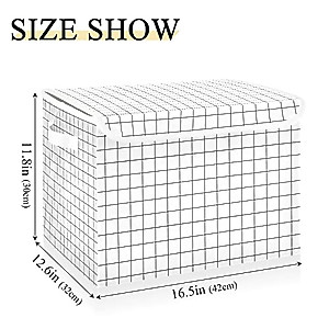 Kigai Storage Basket White Grid Storage Boxes with Lids and Handle, Large Storage Cube Bin Collapsible for Shelves Closet Bedroom Living Room, 16.5x12.6x11.8 In