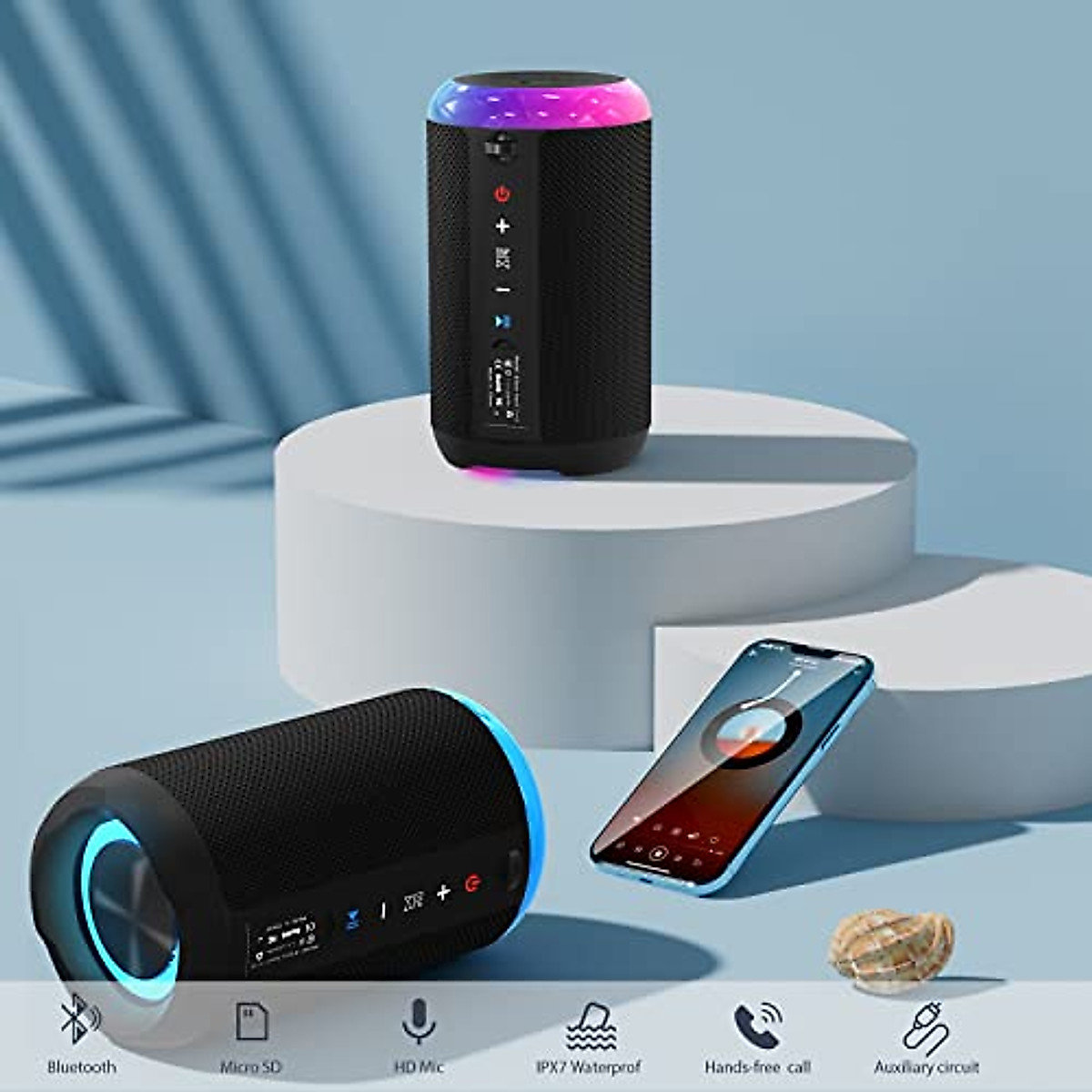 Portable Bluetooth Speakers Wireless Waterproof IPX7,Bluetooth Speakers with Lights,Speakers Bluetooth Wireless Loud with Bass,DSP TWS Pairing for 48W Stereo Bluetooth 5.1 Speaker Powerful Bass