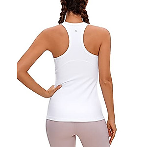 CRZ YOGA Butterluxe Womens Workout Racerback Tank Top High Neck Athletic Camisole Tanks Running Sleeveless Tops Gym Shirts White Medium