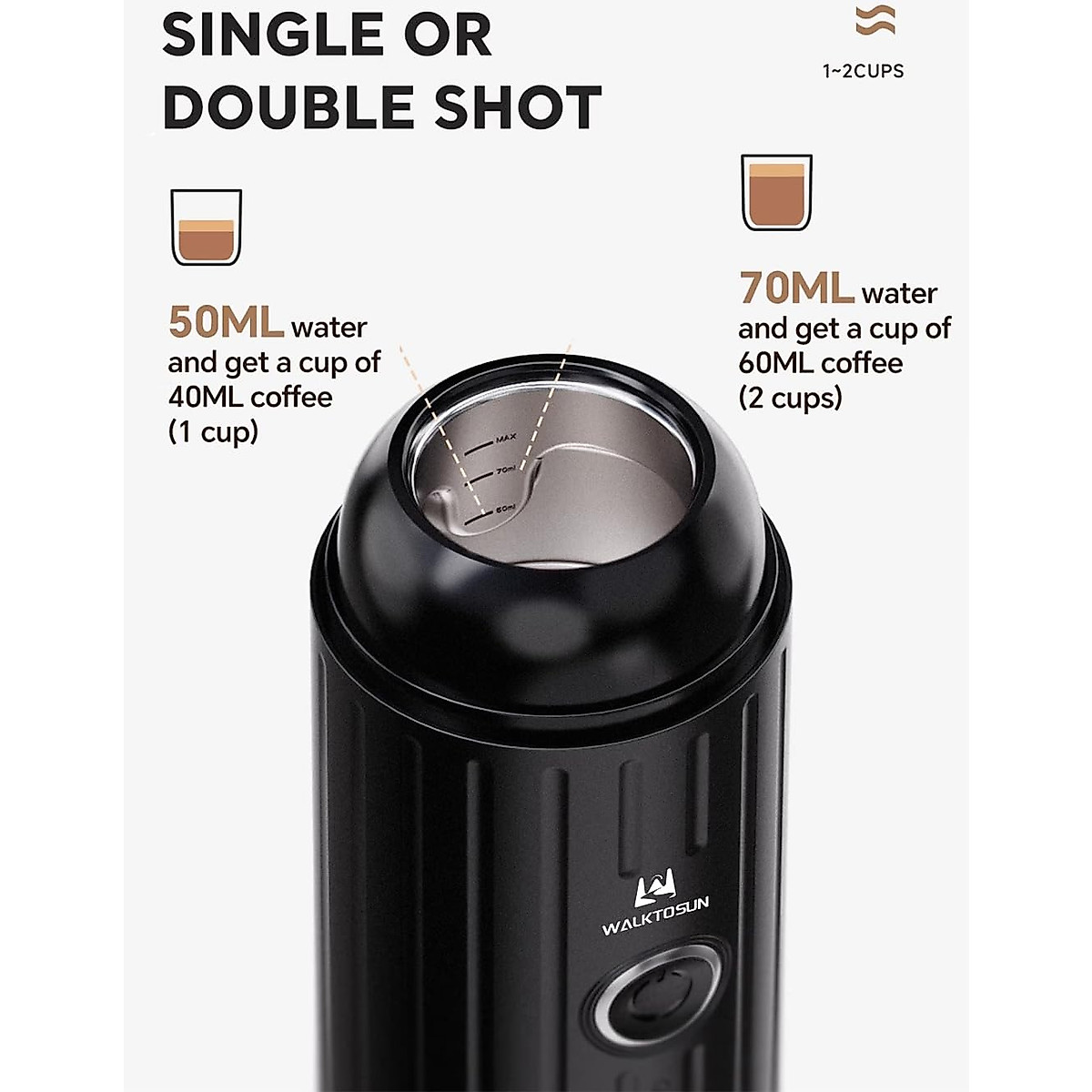 Portable Espresso Coffee Maker Electric Expresso Maker Self Heating Battery Powered, 19 Bar Pressure, Coffee Machine with Ground Coffee & NS Capsule for Travel, Camping, RV, Hiking, Office (Black)