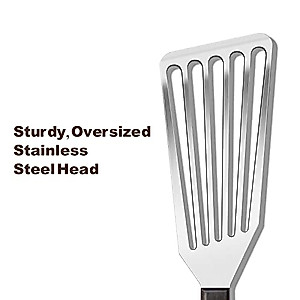 Rainspire Fish Spatula Stainless Steel for Nonstick Cookware, Slotted Fish Turner Spatula with Sloped Head Design, Metal Spatula Griddle Spatula For Flipping Delicate Food, Fish, Egg, Patties, Fries