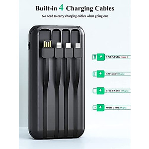 Power-Bank-Solar-Portable-Charger - 40000mAh Power Bank Large Capacity Built in 3 Output and 1 Input Cables and Flashlight 5V3.1A Quick Charge Compatible with All Smart Phones and USB Devices(Black)
