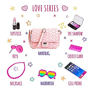 PixieCrush Pretend Play Purse & Makeup for Girls - Fun Little Girls Purse with Cosmetics Toys Set - Pretend Makeup, Eyeshadow, Cell Phone, Kids Lipstick, Sunglasses & Keys