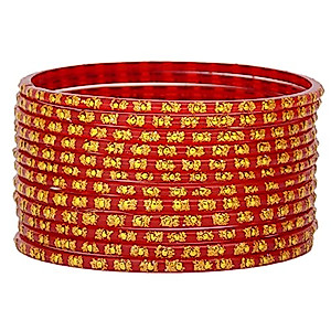 JD'Z COLLECTION Glass Bangles For Women & Girls Indian Traditional Jewelry Glass Bangles Set Set for Ethnic Daily Wear, Bridal Bangles for Indian Marriage (Set of 12 - 2.8) - Red