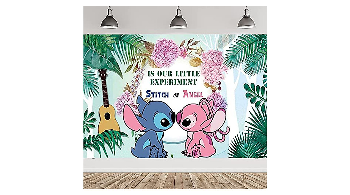 Stitch & Angel Jungle Leaves Backdrop for Baby Shower & Party