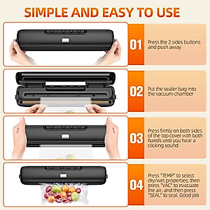 Vacuum Sealer Machine - Food Vacuum Sealer for Food Saver Automatic Air Sealing System for Food Storage Dry and Moist Food Modes Compact Design 12.6 Inch with 15Pcs Seal Bags Starter Kit