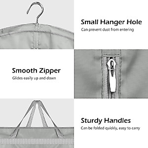 MISSLO 65" Long Garment Bags for Travel Dress Bags Wedding Dress Cover Waterproof Clothing Bags Storage Traveling Clothes Protector for Closet Wardrobe Bags 2 Packs for Gowns, Tuxedos, Coats, Gray