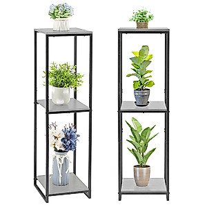 JEPRECO 46" Tall Plant Stand Indoor, 3-Tier Modern Plant Shelf, Corner Flower Pot Holder Organizer for Living Room Balcony Patio Garden (Oak Grey)