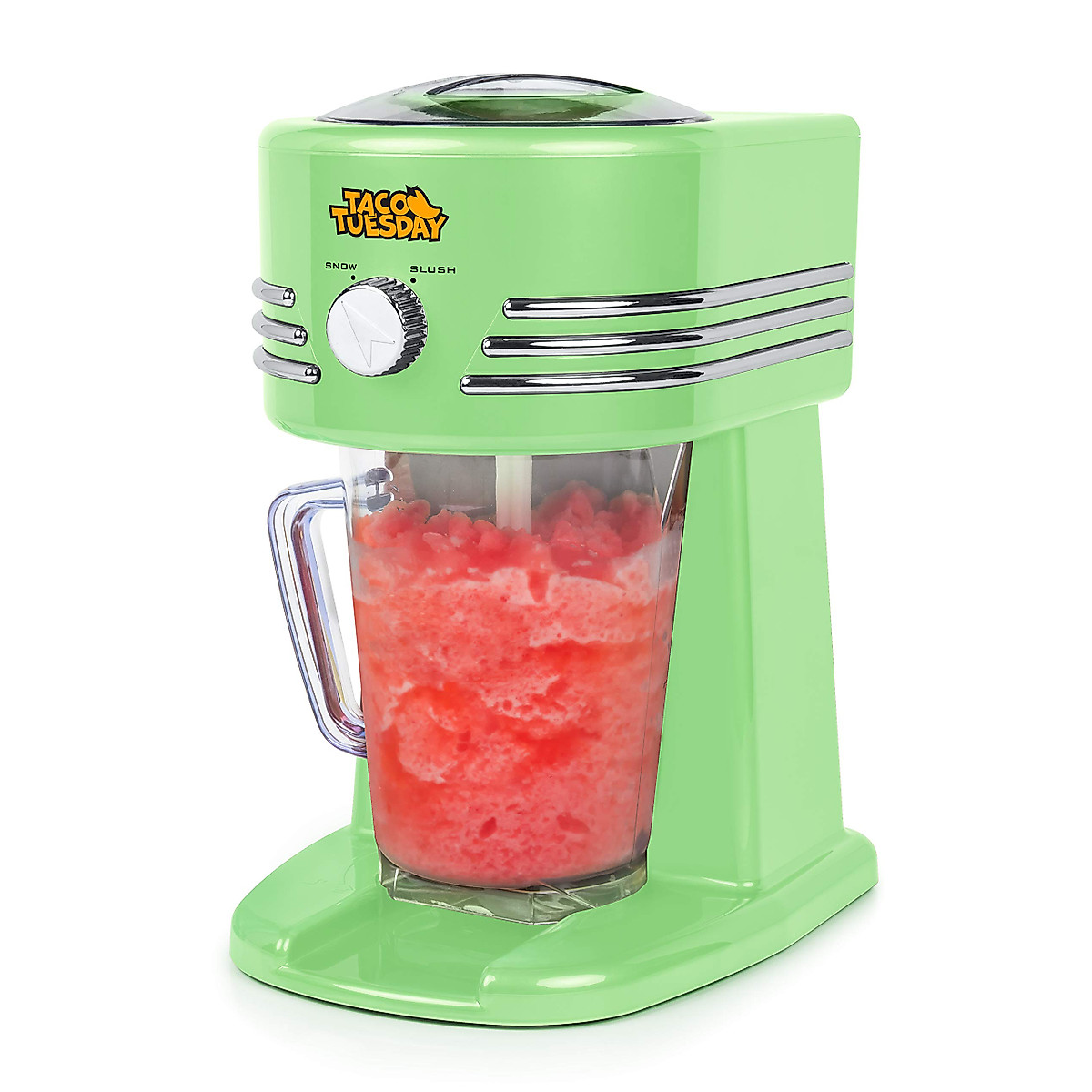 Nostalgia Taco Tuesday Frozen Drink Maker and Margarita Machine for Home - 40-Ounce Slushy Maker with Stainless Steel Flow Spout - Easy to Clean and Double Insulated - Lime Green