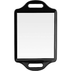 MIRRORVANA X-Large Barber Hand Held Mirror with Double Comfy Handles - Big & Long Back of Head Mirror for Men's Haircut, Barbershop, Salon and Professional Hair Stylists - 14" x 8.5" (Black)