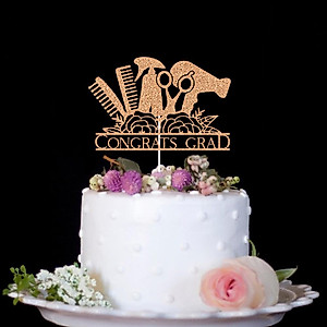 Glitter Barber Congrats Grad Cake Topper, Hairdresser Graduation Party Decorations, Barber School Graduate Cake Decor, Congrats Hairstylist Cake Toppers, Rose Gold