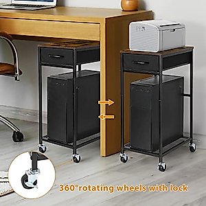 YBING Computer Tower Stand PC Tower Stand with Storage Drawer Mobile CPU Holder Stand with Caster Wheels 2 Tier Rolling Computer Tower Cart for Home Office Fax, Rustic Brown