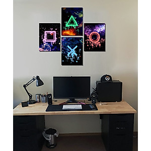 Game Room Wall Art Decor Funny Gaming Decorations Canvas Prints Boys Room Decorations Video Game Buttons Posters Pictures for Boys Bedroom Video Game Room Playroom Paintings Framed Ready to Hang