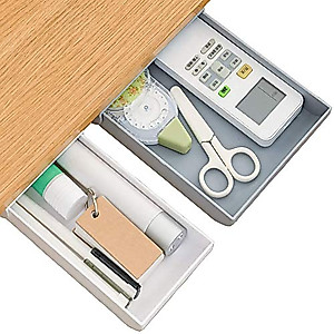 FOOF KOVIIOL Under Desk Drawer,Slide Out Small Attachment Standing Desk Hidden Self Adhesive Stick Drawer Desk Pencil Drawer Organizer And Storage For Desktop 2 Pack